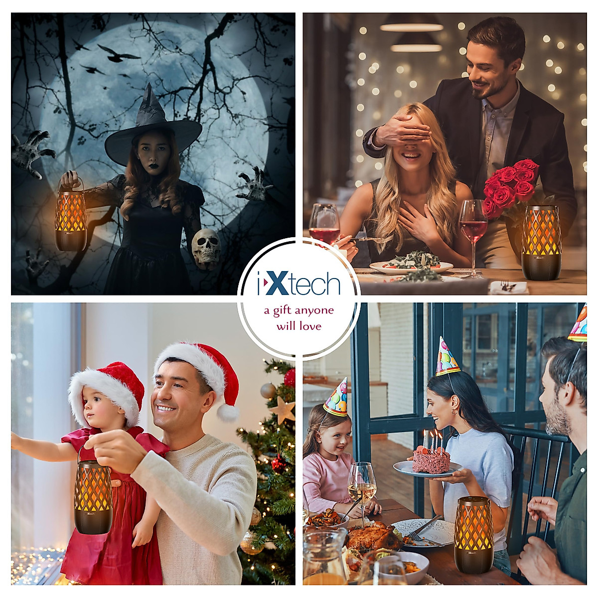 IXTECH Outdoor Bluetooth Speaker Waterproof Wireless with LED Flame Light, Shower Bluetooth Speaker for Camping Patio Home Decor, Gifts for Couples Dads Moms Wall Mount&Hook&Stake.