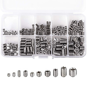 Yakamoz 200Pcs M3 M4 M5 M6 M8 Hex Allen Head Socket Grub Screw Set Stainless Steel Cup Point Metric Screws Assortment Fasteners Kits