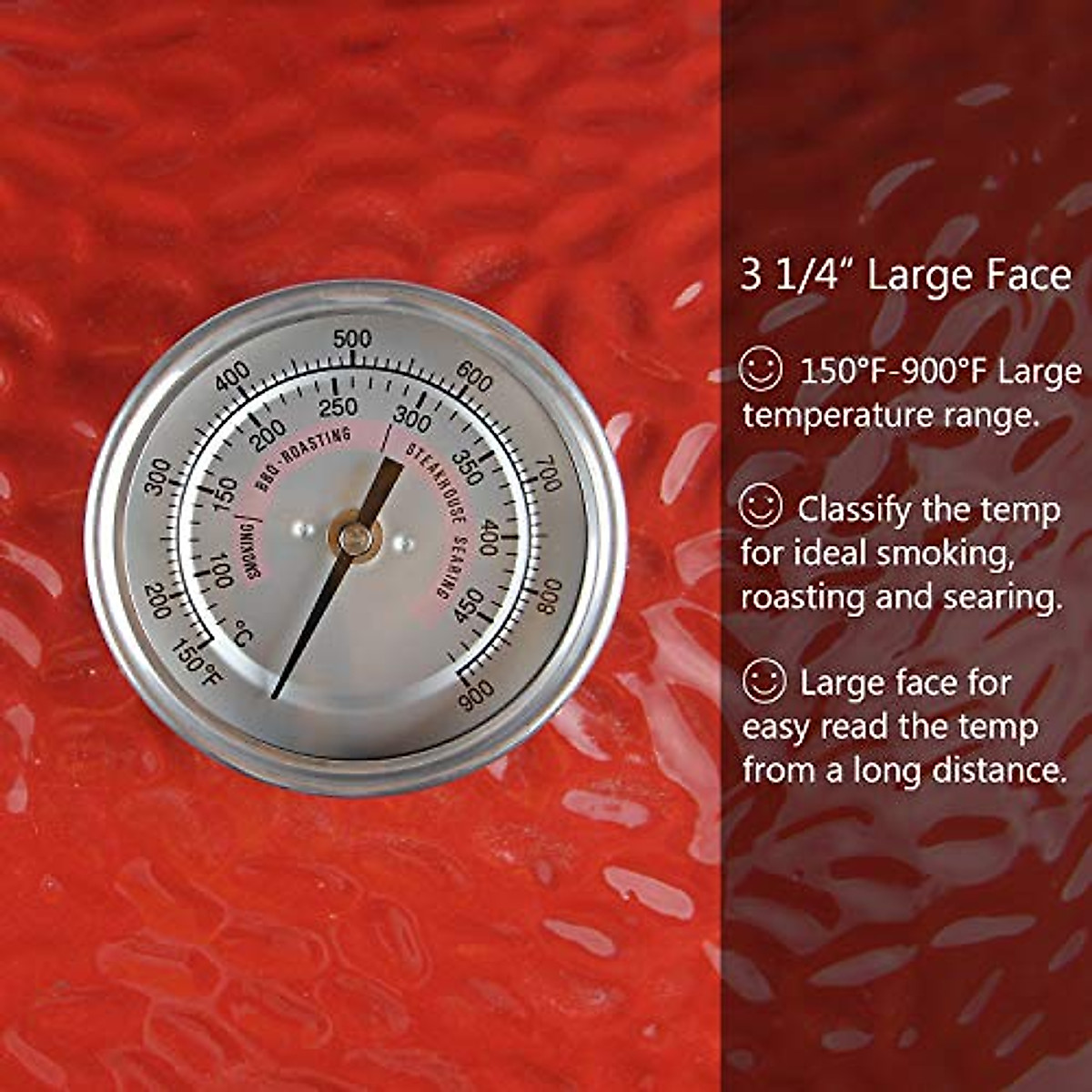 BBQ Grill Temperature Gauge Waterproof Large Face for Kamado Grill Joe Barbecue Charcoal Grill Stainless Steel 150-900°F Cooking Thermometer for Oven Wood Stove Accessories Tool Set Up Easy (White)
