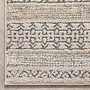 Well Woven Francesca Beige Tribal Geometric Distressed High-Lo Pile Area Rug (6'7" x 9'3")