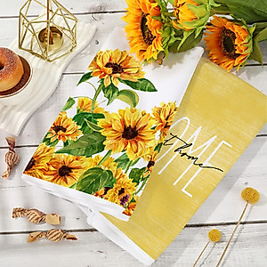 AnyDesign Sunflower Kitchen Towel Home Sweet Home Floral Dish Towel Spring Summer Flower Butterfly Hand Drying Tea Towel for Seasonal Cooking Baking Cleaning, 18 x 28 Inch, 2 Packs
