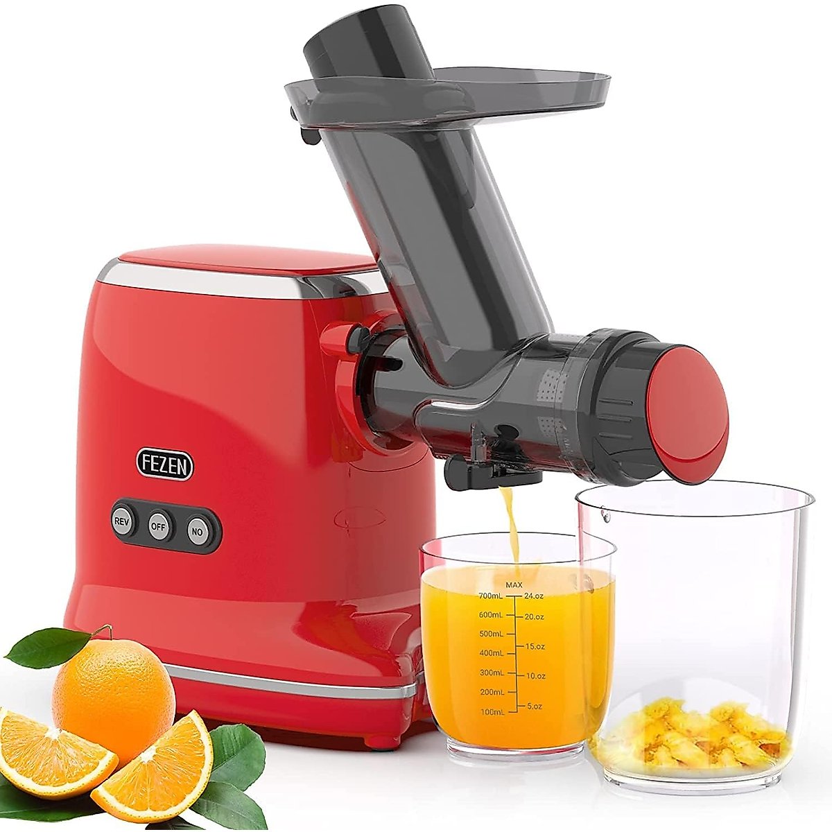 Cold Press Juicer, Masticating Juicer Machines for Vegetable and Fruit High Juice Yield with 2 Speeds/Reverse Function/Quiet Motor/3 inch Large Chute, Dishwasher Safe Ideal for Home, Red