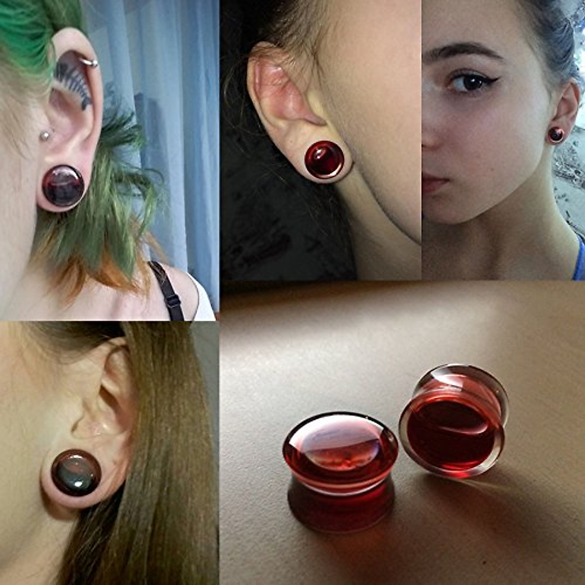 IPINK -2Pcs Acrylic Red Liquid Blood Double Flare Ear Plugs Tunnels Gauge 0g-1" (00 Gauge (10mm))
