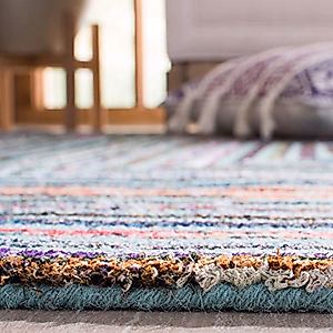 SAFAVIEH Nantucket Collection 6' x 9' Teal NAN603A Handmade Boho Abstract Cotton & Wool Area Rug