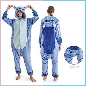 Griong Fit Snug Adult Onesie Costume Pajamas, Unisex Flannel Cosplay Animal One Piece Halloween Sleepwear Homewear