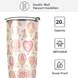 HXshaoye hot balloon peach gold Stainless Steel cup for hot drinks with Straw Lid coffee mug spill proof for Water, Iced Tea or Coffee Aesthetic coffee travel mug 20oz vaso termo para cafe 20oz