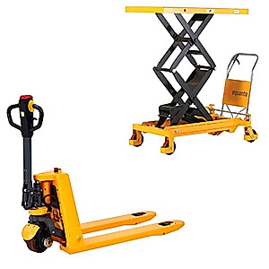 Aequanta Electric Pallet Truck Lithium Battery Mini Type Jack 48''x27'' Fork 3300lbs Capacity and Double Scissor Hydraulic Mobile Lift Table 59" Lifting Height 1760lbs Capacity