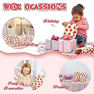 20 Pieces Strawberry Paper Bags Strawberry Party Favor Paper Bags Strawberry Goodie Bags Snake Candy Treat Bags for Strawberry Themed Birthday Party Decoration Supplies