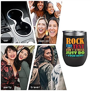 Rock The Tests Don't Stress Just Do Your Bests Travel Cup with Straw and Lid Aesthetic Mugs Design Gifts Girlfriend
