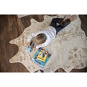 Faux Cowhide Rug - Beautiful Acid Wash Cowhide Rug. Western Throw Rugs for Office, Bedroom, Nursery or Living Room with Our Rustic Area Rugs for Living Room (Tan Gold)