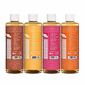 Dr. Bronner's - Pure-Castile Liquid Soap Variety Pack - Citrus, Tea Tree, Rose, & Eucalyptus, Made with Organic Oils, 18-in-1 Uses: Face, Body, Hair, Laundry, Pets & Dishes (8oz, 4-Pack)