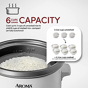 Aroma Housewares ARC-363-1NGB 3 Uncooked/6 Cups Cooked Rice Cooker, Steamer, Multicooker, 2-6 cups, Black