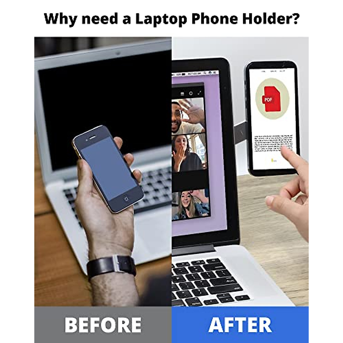 MiLi Magnetic Laptop Phone Holder, Adjustable Monitor Side Mount Phone Holder, Screen Extension Bracket for iMac/MacBook, Compatible with MagSafe for iPhone 12/13/14 Max/Pro/Mini (Dark Gray)