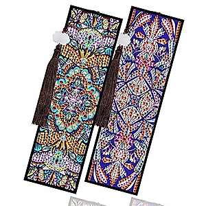 hardware store 112 2 Pieces Mandala Style Diamond Painting Bookmarks PU Leather Art Bookmarks with Tassels Rhinestone Bookmarks Art Kit Best Painting Gifts for DIY Artwork, B-1026
