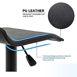 Vogue Furniture Direct Adjustable Bar Stools Set of 2, Modern Swivel PU Leather Airlift Barstools, Backless Kitchen Counter Height Bar Chair for Dining Room (Black, Black Base)