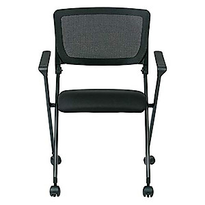 Office Star FC Series 2-Pack Folding Nesting Chairs with Breathable Mesh and Padded Fabric Seat, Icon Black with Black Frame