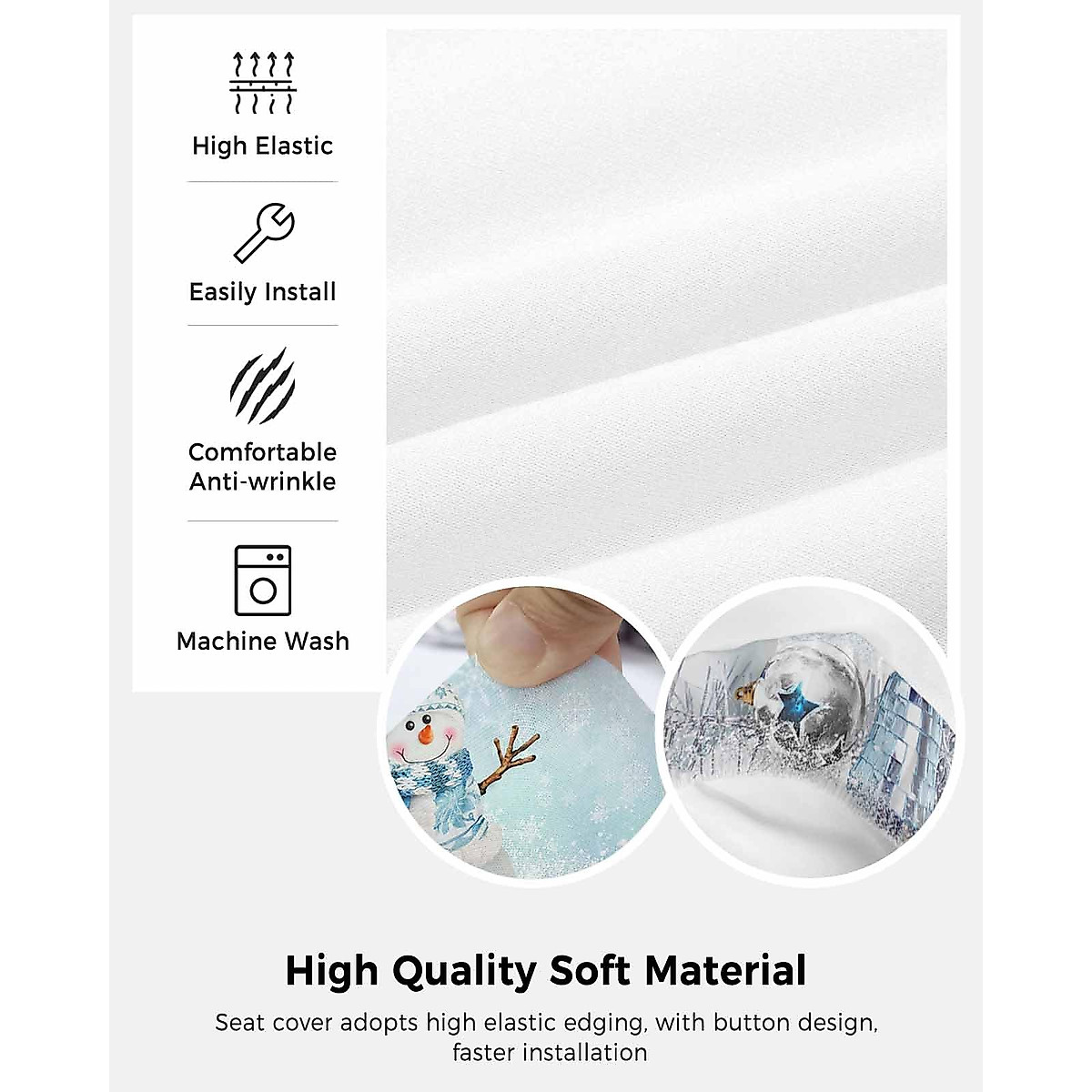 Christmas Snowman Office Chair Cover Stretchable Computer Chair Seat Cover Backrest Slipcovers, Stretchable Rotating Desk Chair Seat Cushion Split Protectors Silver Xmas Ball Pine Tree Leaves