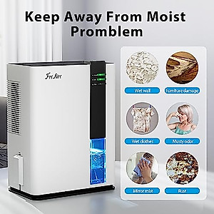FreAire Dehumidifier for Home, 88 OZ Water Tank, (up to 650 sq.ft) Dehumidifiers for Basement Bathroom Bedroom Closet RV with Auto Shut Off, Colorful Lights