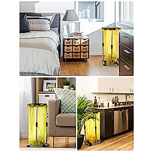 yamagahome Metal Trash Bag Holder, 16-28 Inch Height Adjustable Garbage Bag Holder with Lid, Clamp Ring and Corner Protection, Collapsible Outdoor Waste Bins, Trash Bag Stand for RV and Camping, Black