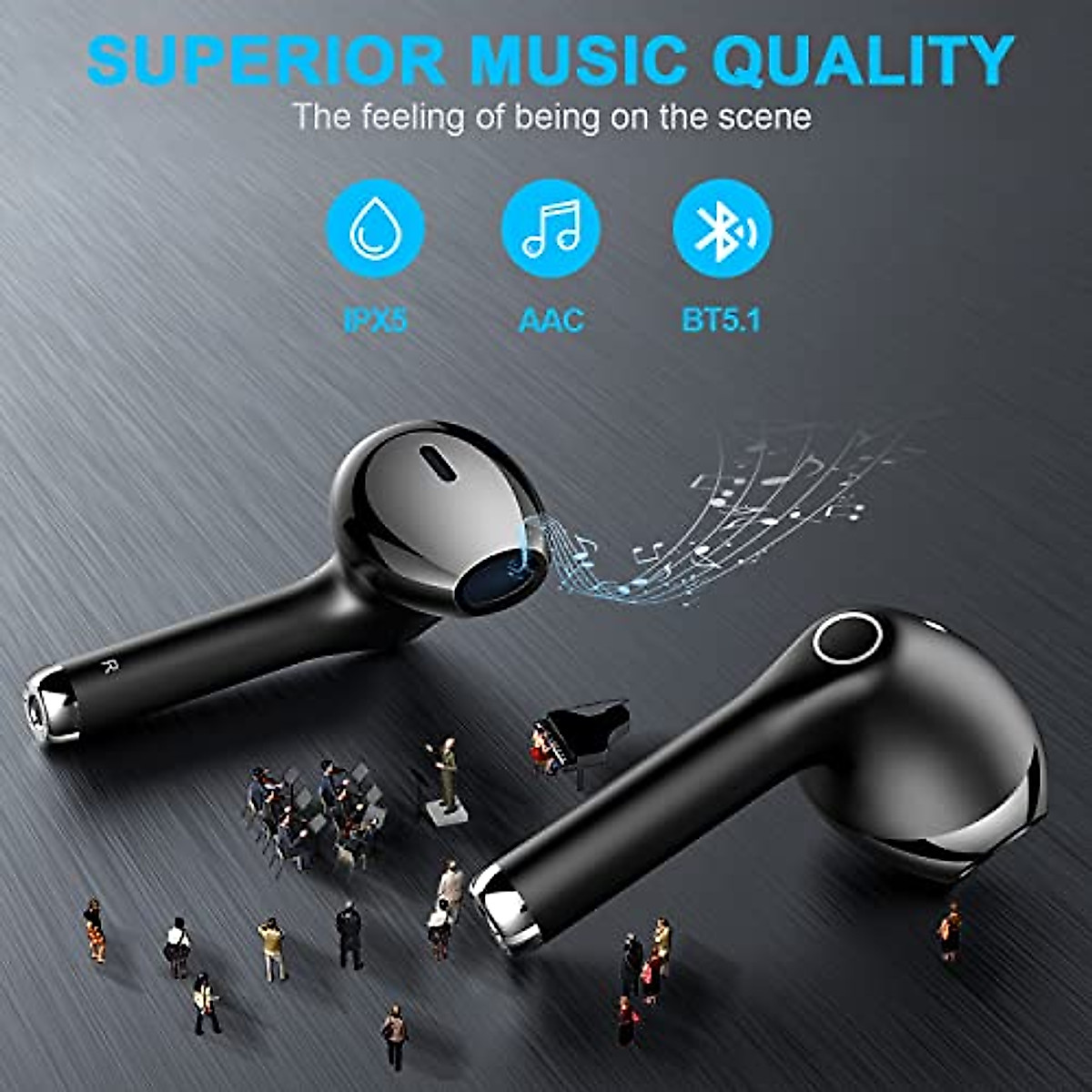 yobola Wireless Earbuds, Bluetoth Earbuds, IPX5 Waterproof Wireless Headphones Touch Control, Bluetoth Headphones 5.1 Built-in Microphone, 25 Hrs with USB-C Charging with Running/Fitness