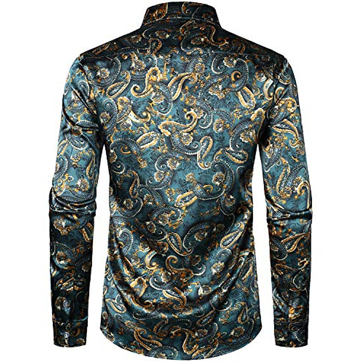 ZEROYAA Men's Hipster Design Silk Like Satin Button Up Paisley Dress Shirt for Party Prom ZLCL31-101-Teal Medium