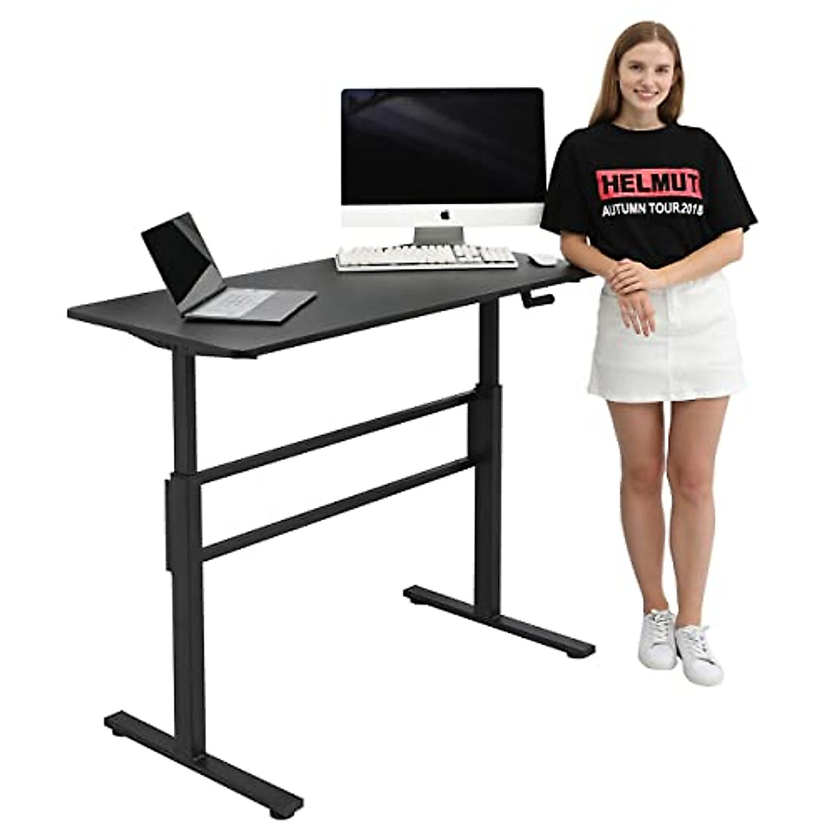 SDADI Crank Adjustable Height Standing Desk - Sit to Stand up Desk, Home Office Desk Computer Workstation, Black Frame/Black Top