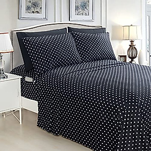 Elegant Comfort Luxury Soft Bed Sheets Polkadot Pattern 1500 Thread Count Percale Egyptian Quality Microfiber Softness Wrinkle and Fade Resistant (6-Piece) Bedding Set, Queen, Black