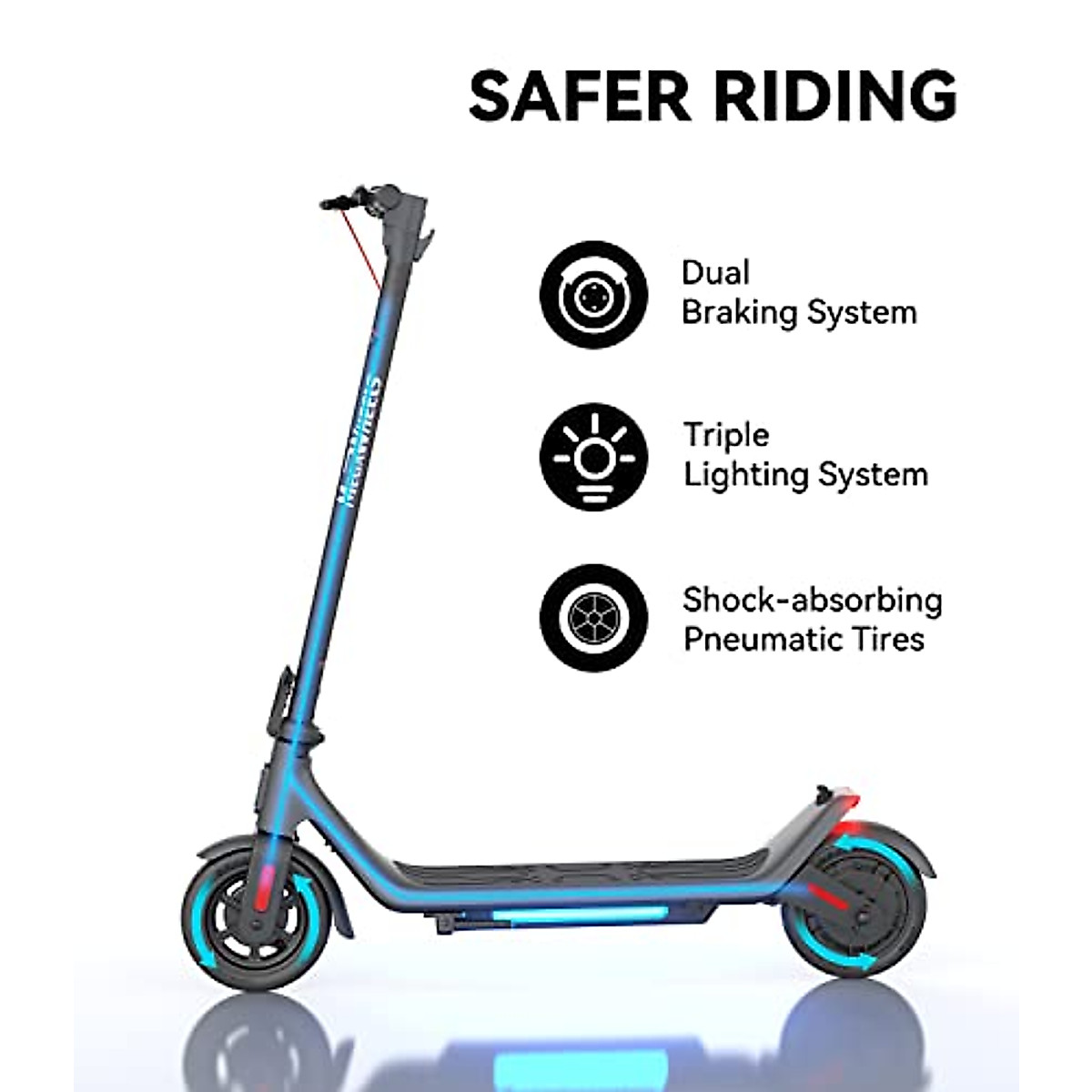 MEGAWHEELS Electric Scooter Adults, 9" Pneumatic Tubeless Tires, 15.5 Miles Range with 250W Motor, 15.5MPH Foldable Commuting E Scooter for Adults