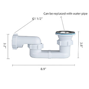 Bath Shower Drain Low Profile p Trap 1 1/2" Bath Flat Trap Kit for Acrylic bathtubs(Waste, Plastic Flexible Pipe + Trap)