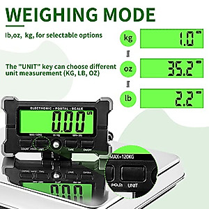 Shipping Scale, 264lbs Shipping Postal Scale with 10g High Precision, Postal Scale with Tare/Hold/Count, Stainless Steel Large Platform, Backlit LCD Display, Battery & USB Power Supply Included