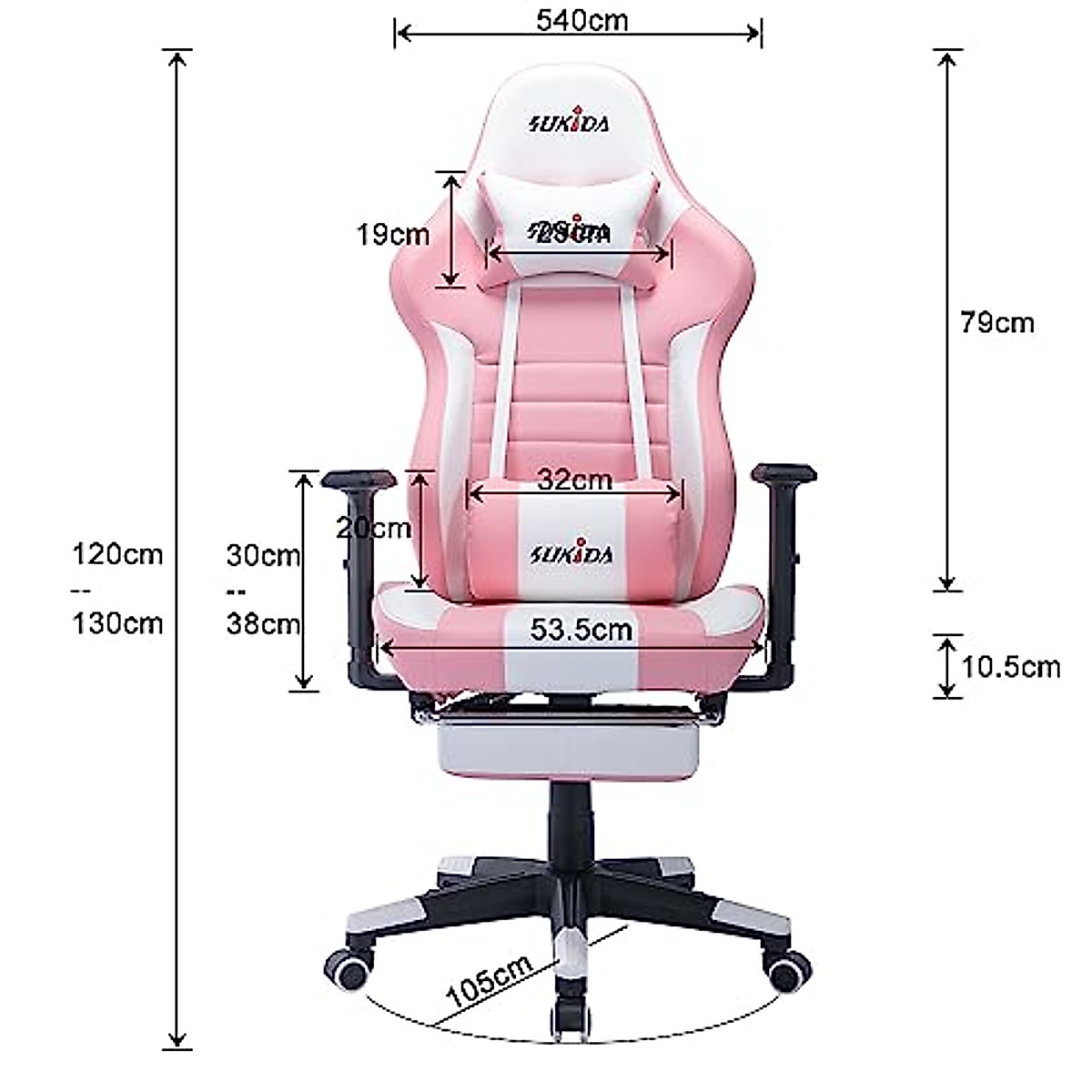 Game Chair with Footrest - Pink Gaming Chair with Massage, Swivel Ergonomic Video Gamer Chairs Leg Rest Height Adjustable Headrest Lumbar Support Backrest Recliner Esports for Adult