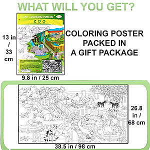 ALEX Art - Zoo Animals Giant Coloring Poster, 38.5x26.7 inches, Art Craft Kit for Kids Ages 4-12