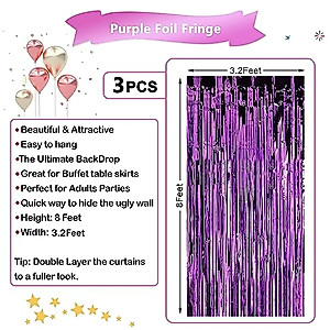 Mtkocpk Purple Party Decorations - 3-Pack of 8x3.2 Feet Purple Foil Fringe Streamers Curtains Perfect for Gender Reveals, Bachelor Parties, Mermaid, and Butterfly Themed Birthday Party Decor