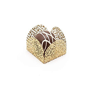 Truffilio Handmade Fabric Truffle Cups | Truffle Liners | Truffle Wrappers | Fominhas | candy cups for chocolate | Forminhas de Brigadeiro | candy liners - Pack of 30 (Fabric, Square Gold)