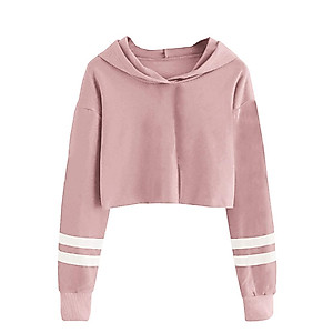 Imily Bela Kids Crop Tops Girls Striped Long Sleeve Fashion Hoodies Pullover Sweatshirts