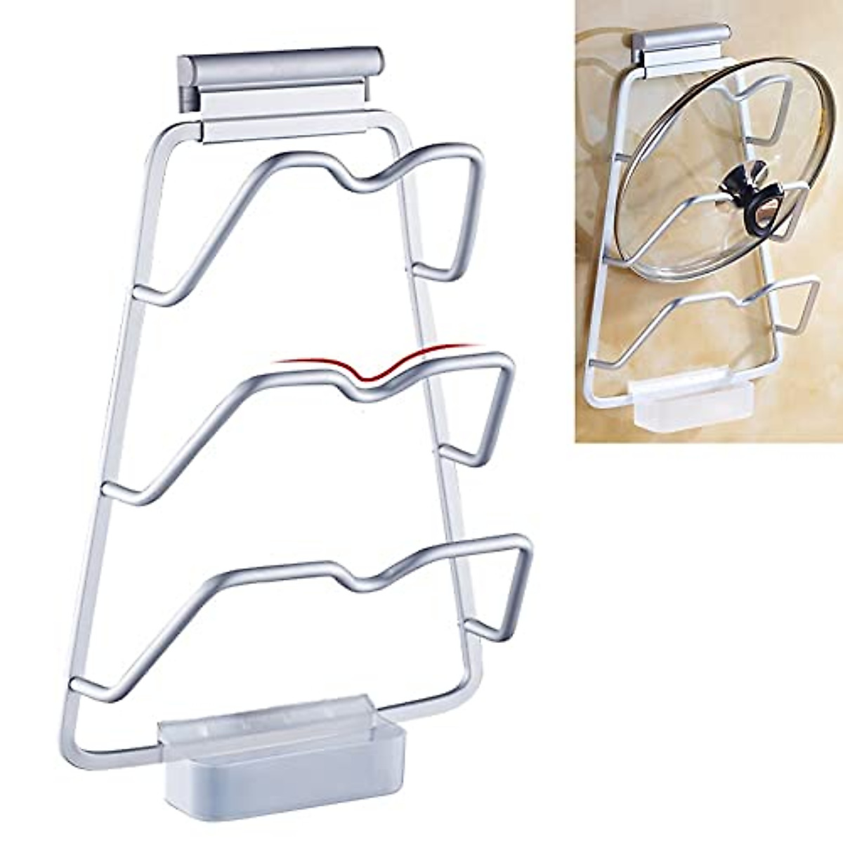 DOUBA Lid Portable Wall Hanging Pot Rack Cover Shelf Storage Space Aluminum Kitchen Organizer Hanger Dish Holder
