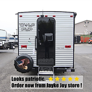 Spare Tire Cover, Wheel Cover with American Eagle USA Flag PVC Leather Waterproof Dust-Proof Universal Fit for Jeep Trailer RV SUV Camper Vehicle (17 Inch)