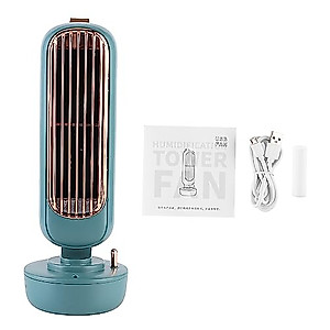 Pssopp Table Fans,Desk Fan, Bladeless Mute Desktop Spraying Fans with USB Charging Portable Mini Vintage Tower Shape Humidification Table Fan for Office Home (Green)