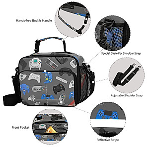 Video Game Controller Lunch Bag for Women Men Gamepad Joystick Insulated Cooler Tote Bag with Adjustable Shoulder Strap Large Capacity Reusable Leakproof Picnic Lunch Box Outdoor for Adult Office