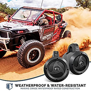 Pyle 2-Way Dual Waterproof Off-Road Speakers - 4 Inch 900W Marine Grade Wakeboard Tower Speakers System, Full Range Outdoor Audio Stereo Speaker for ATV, UTV, Quad, Jeep, Boat PLUTV40BK (Black)