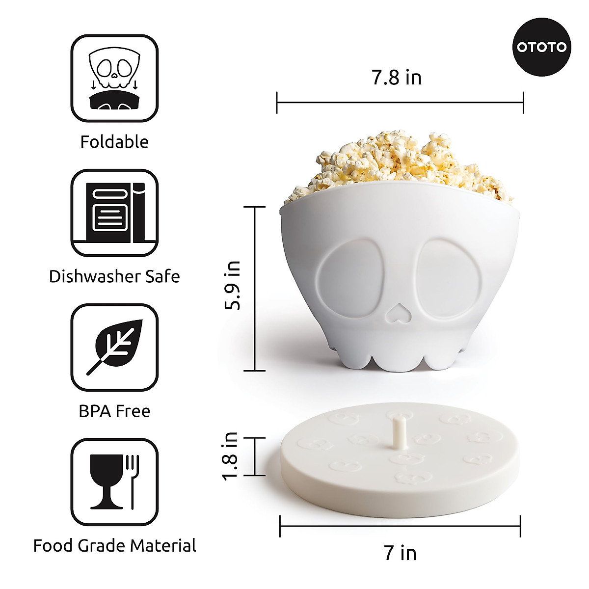 NEW!!! OTOTO Scary Poppings Microwave Popcorn Popper - Gothic Popcorn Microwave Popper, Silicone Microwave Popcorn Popper, Collapsible Bowl Popcorn Bowls, Halloween Goth Accessories Goth Gifts (White)