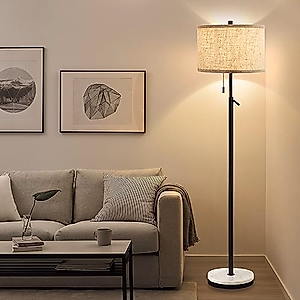 GyroVu Marble Floor Lamp, Adjustable Height Standing Lamp with Marble Base Tall Lamp with Pull Chain Switch Floor Lamps for Living Room, Bedroom & Office Bulbs Not Included(Black)