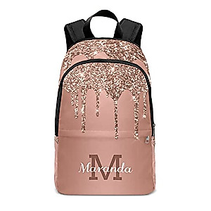 Gold Glitter Personalized Schoolbag, Teen Unisex University Custom Casual Bookbag Travel Laptop Backpack Daypack