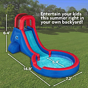 Sunny & Fun Inflatable Single Ring Water Slide Park – Heavy-Duty for Outdoor Fun - Climbing Wall, Slide & Deep Pool – Easy to Set Up & Inflate with Included Air Pump & Carrying Case