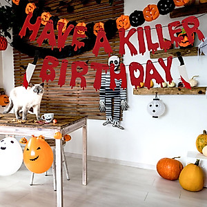 Have a Killer Birthday Banner, Halloween Horror Banner Halloween Glitter Birthday Banner Bloody Birthday Banner Halloween Zombie Birthday Party Decorations (Red)
