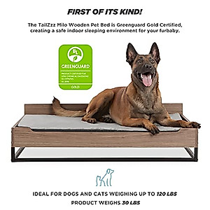 Wooden Dog Bed and Dog Couch with Water-Resistant Mattress, Large to Extra Large Elevated Pet Bed with Calming mattress, Greenguard Gold Certified, Dog Beds & Furniture, Milo - TailZzz