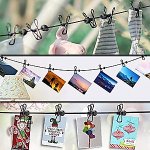 HSNNXY Portable Travel Clothesline, Adjustable Windproof Camping Clothesline with 12 Clips, RV Cruise Camper Accessories, Retractable Laundry Line for Outdoor Indoor - Black