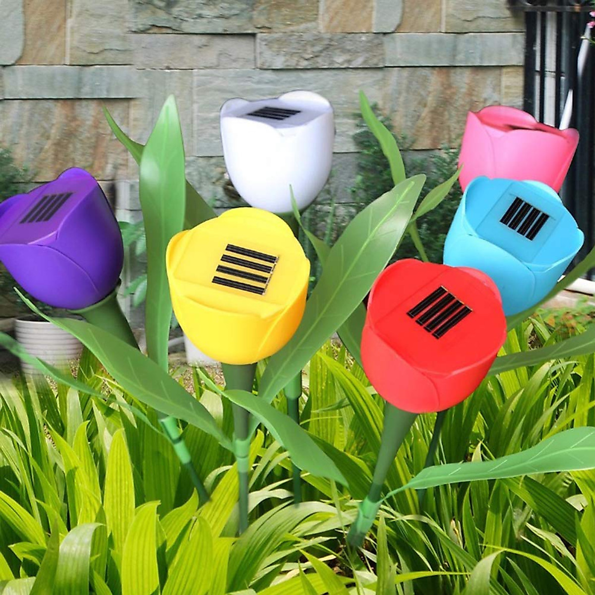 Uonlytech LED Decor 2pcs Solar Lamp Outdoor Solar Powered Lights Outdoor Ground Lights for Outside Flower Lawn Lamp Tulips Light Stakes Pathway Solar Lights Outdoor Light Led