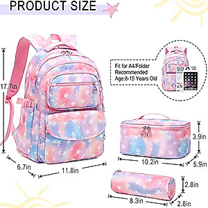 Robhomily Girls Backpack with Lunch Box for Elementary School & Middle School,17 Inch Purple Lightweight School Backpack with Lunch Bags Set for Girls
