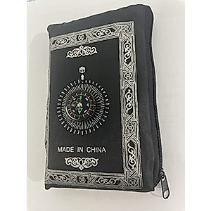 AONUOWE MuslimTravel Prayer Rug with Compass,Pocket Size Praying Mat Best Islamic Gift for Muslim (Black)